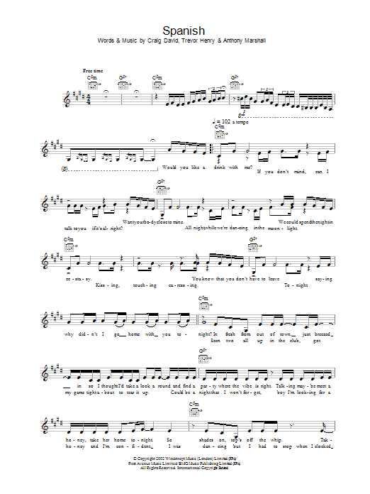 Spanish (Craig David) | Sheet Music: Lead Sheet / Fake Book | PDF Download