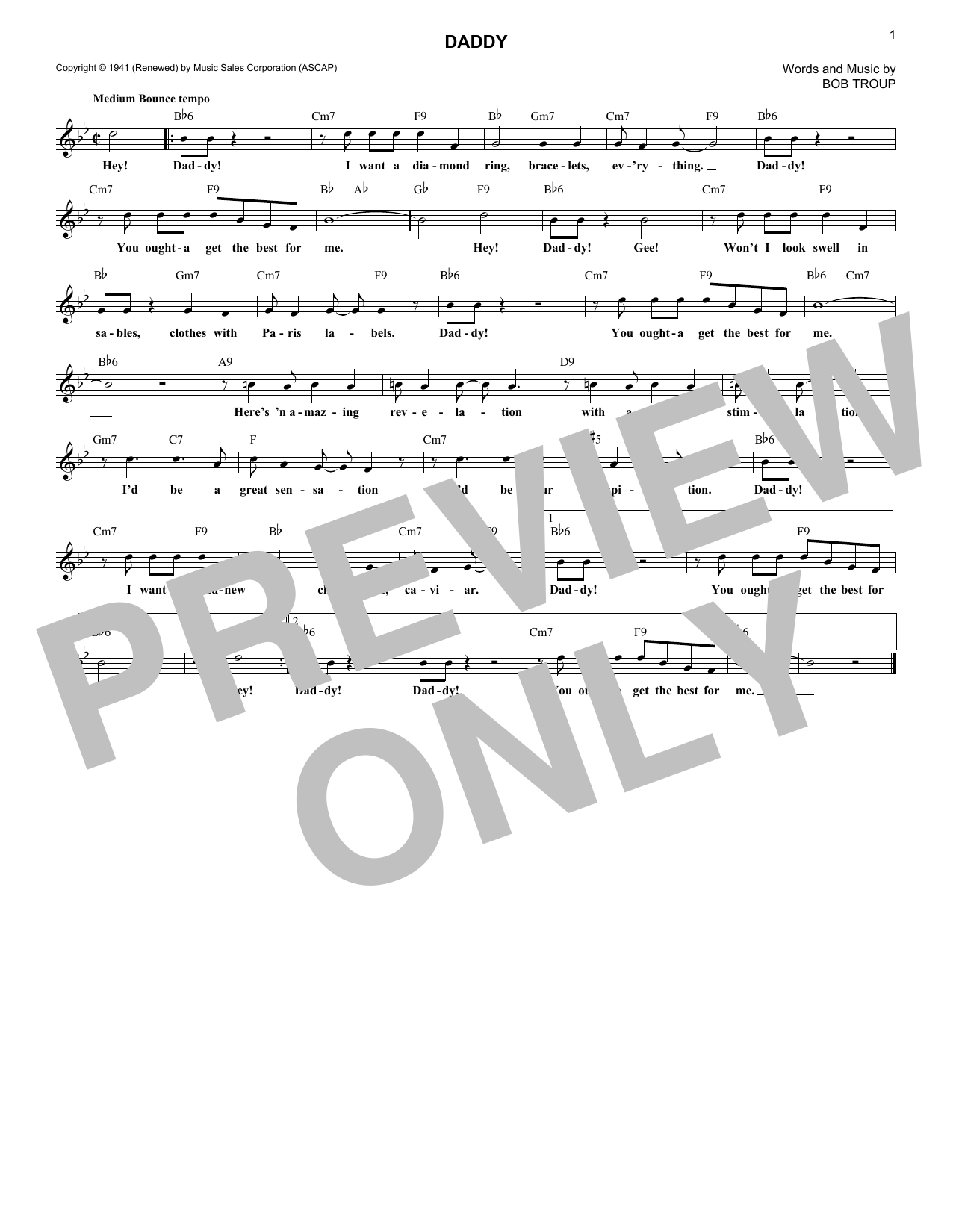 Daddy (Bobby Troup) | Sheet Music: Lead Sheet / Fake Book | PDF Download