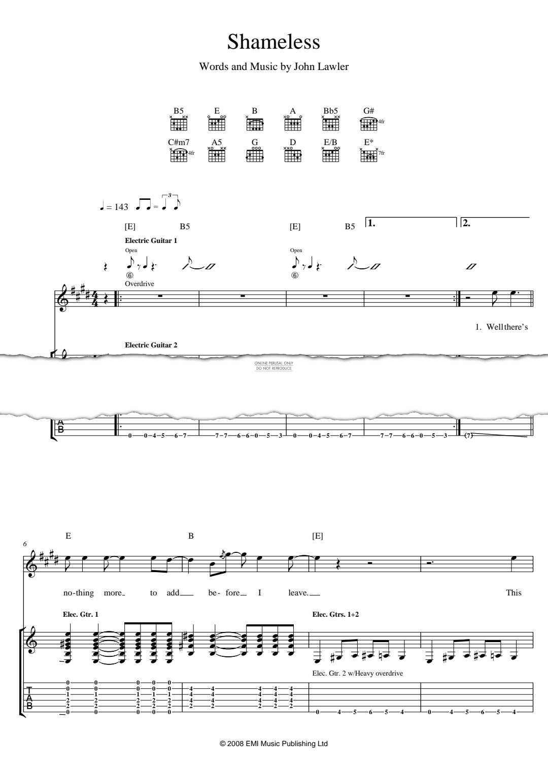 Shameless (The Fratellis) | Sheet Music: Guitar, Voice | PDF Download