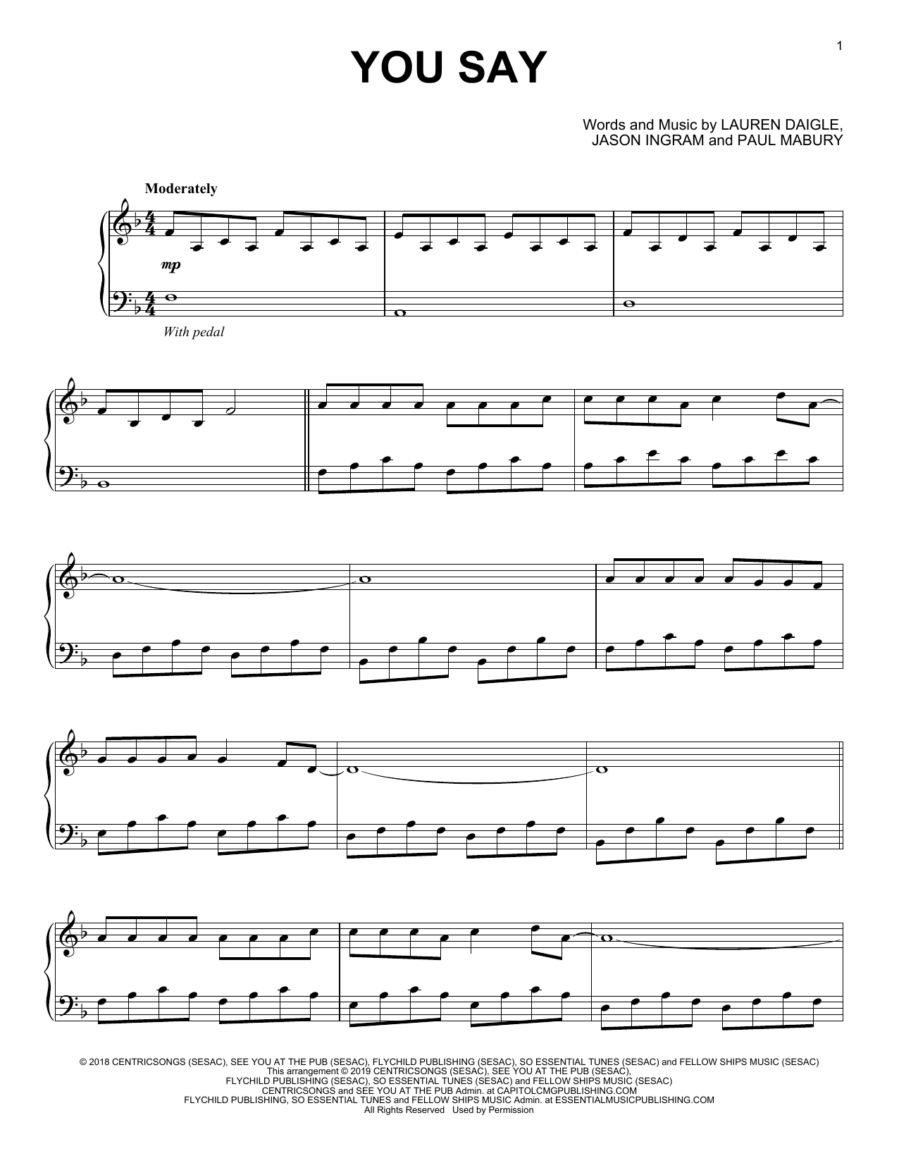 You Say - sheet music by Lauren Daigle - smd-411547 | notendownload