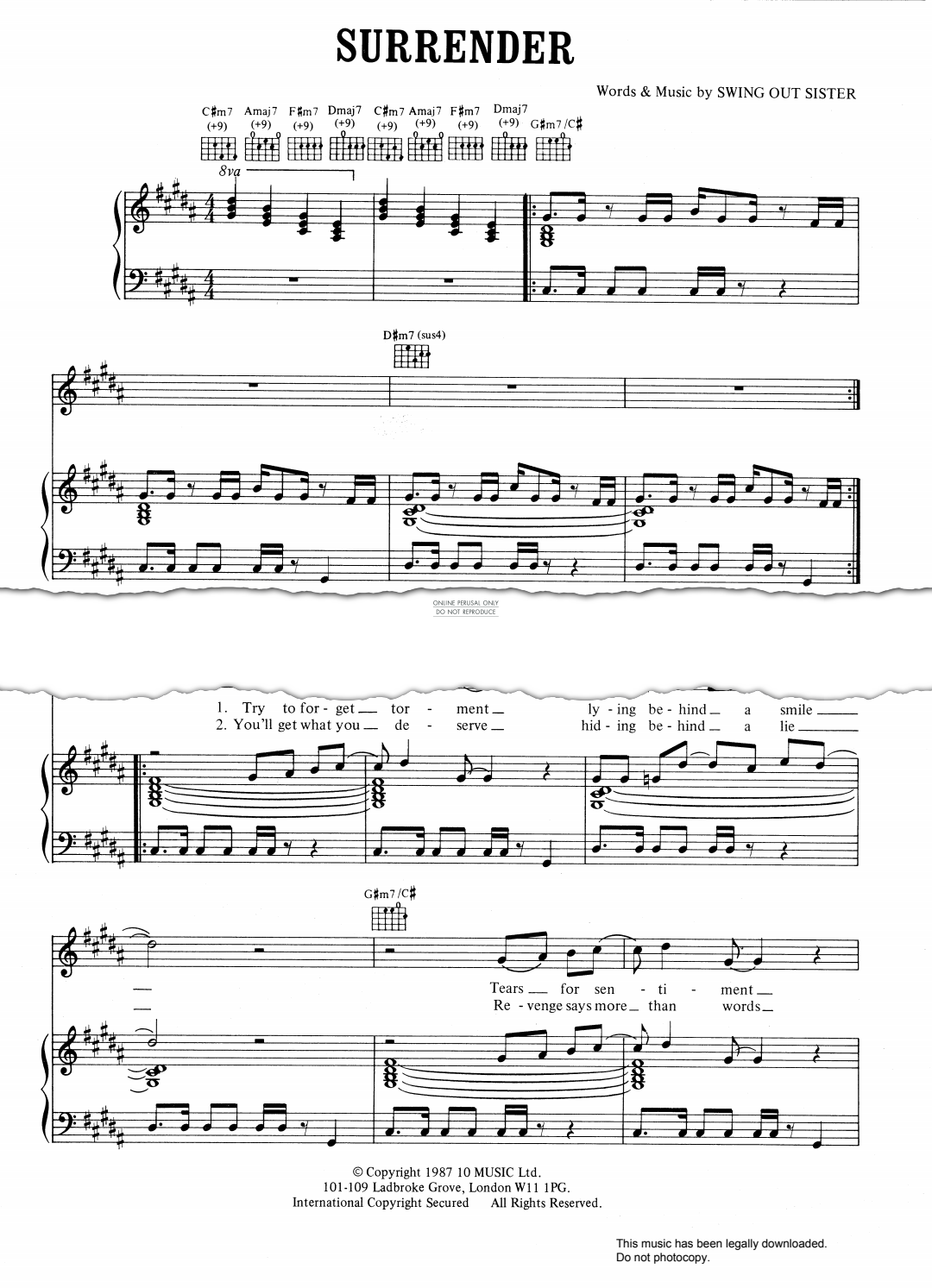 Surrender - sheet music by Swing Out Sister - fbd-28462 | notendownload