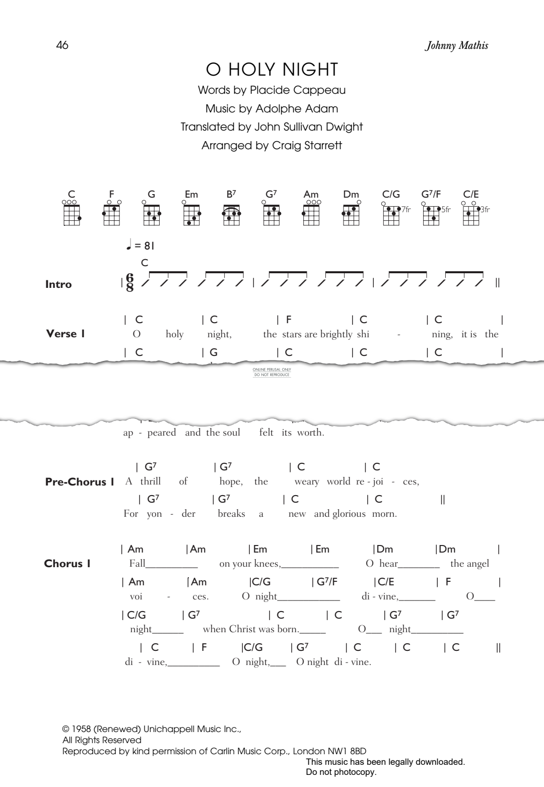 O Holy Night (Johnny Mathis) | Noten: Ukulele | PDF Download