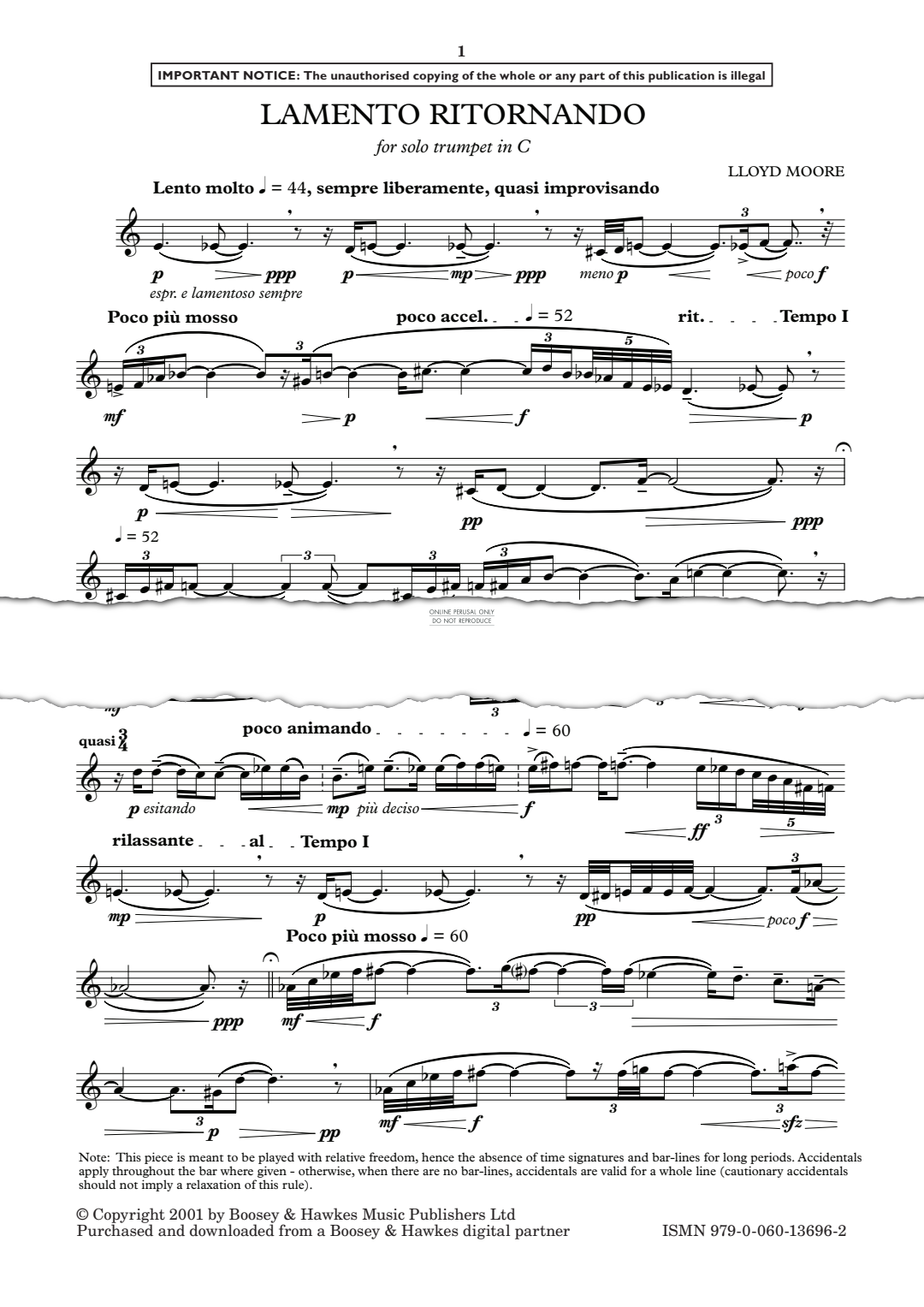 Lamento ritornando (Lloyd Moore) | Sheet Music: Trumpet | PDF Download