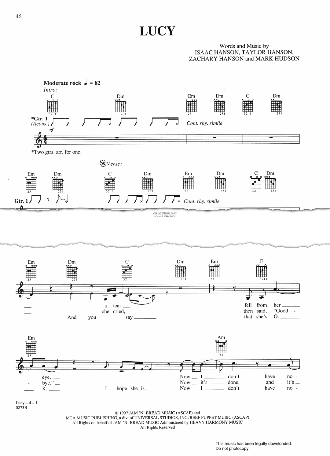 Lucy - sheet music by Hanson - fbd-46769 | notendownload
