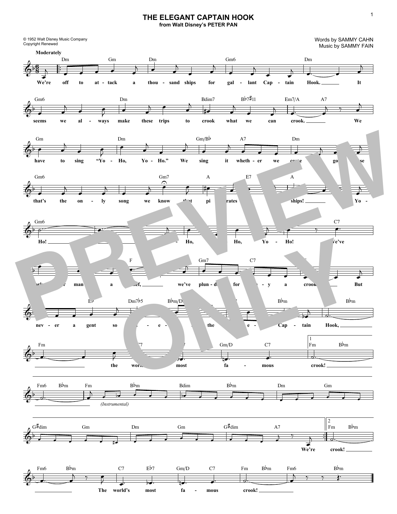 The Elegant Captain Hook - sheet music by Sammy Fain - smd-185071 ...