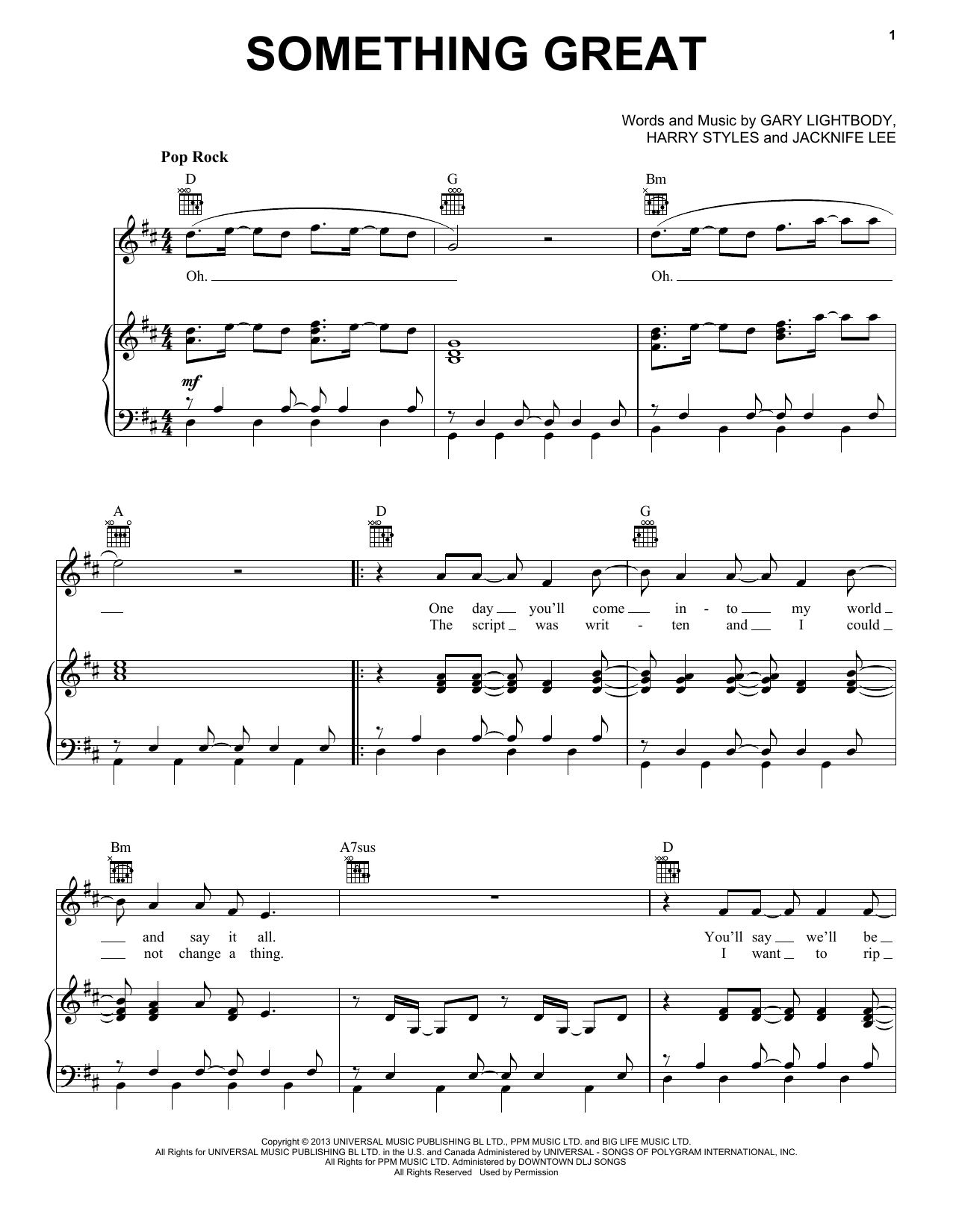 Something Great (One Direction) | Sheet Music: Piano, Vocal & Guitar ...