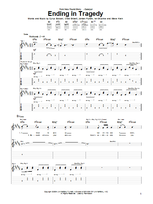 Ending In Tragedy (New Found Glory) | Sheet Music: Guitar Tab | PDF ...