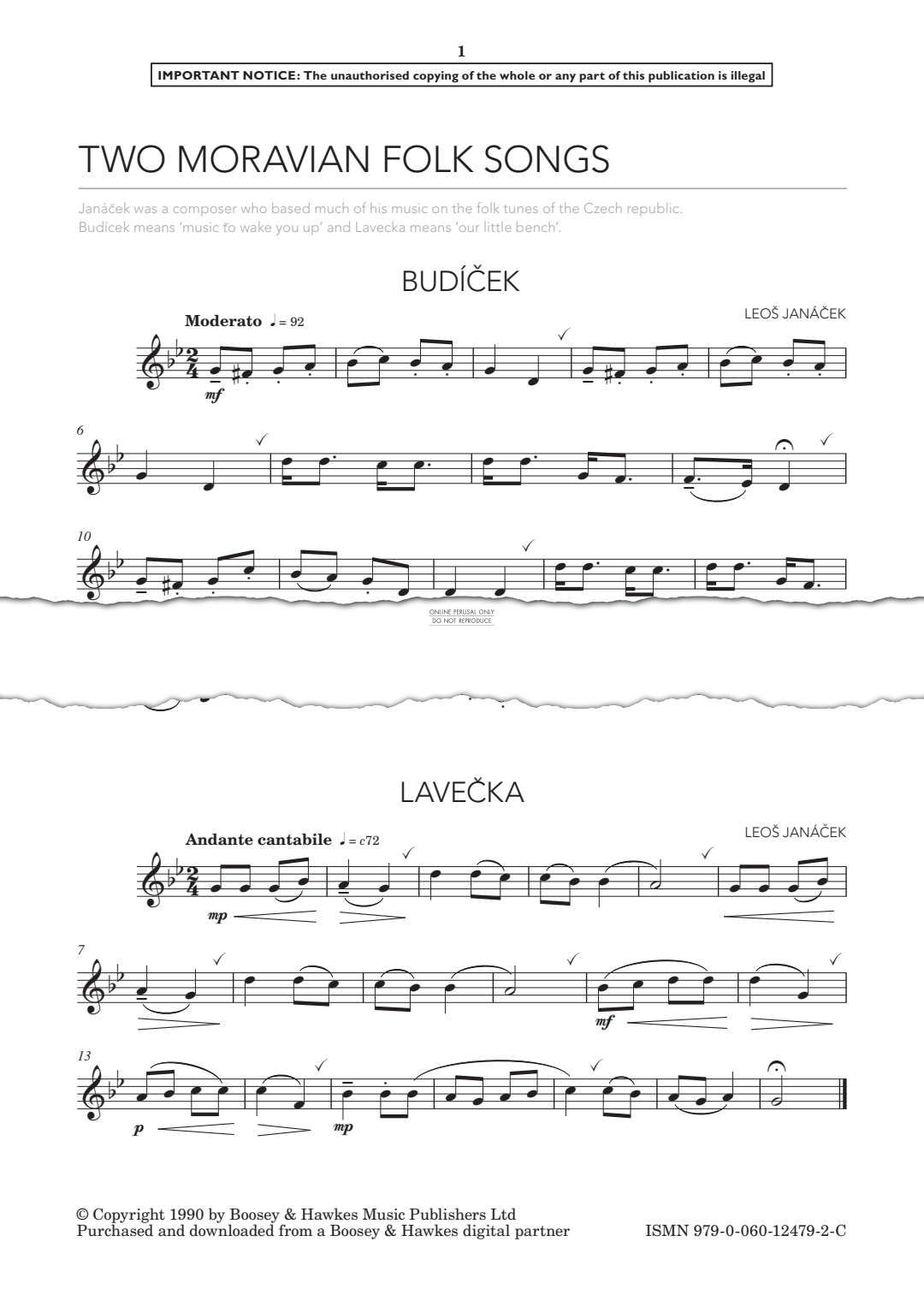 Two Moravian Folk Songs - sheet music by Leos Janacek - fbd-23524 | notendownload