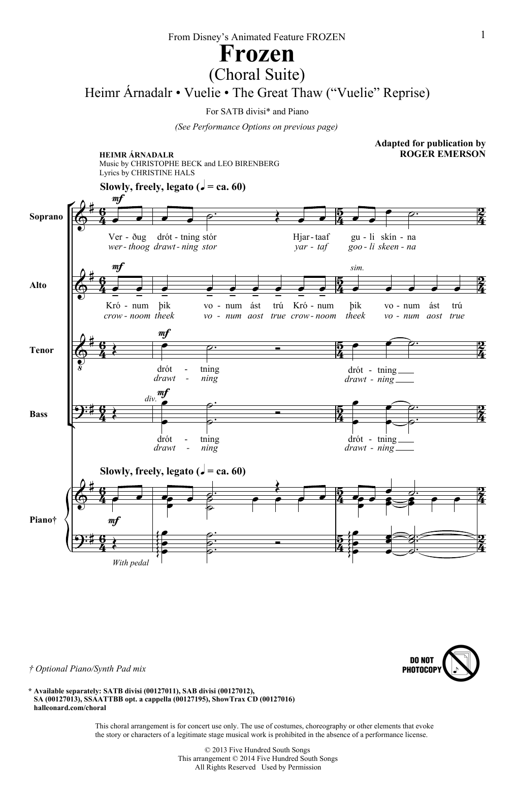 Frozen (Choral Suite) (Roger Emerson) | Sheet Music: SATB Choir | PDF ...