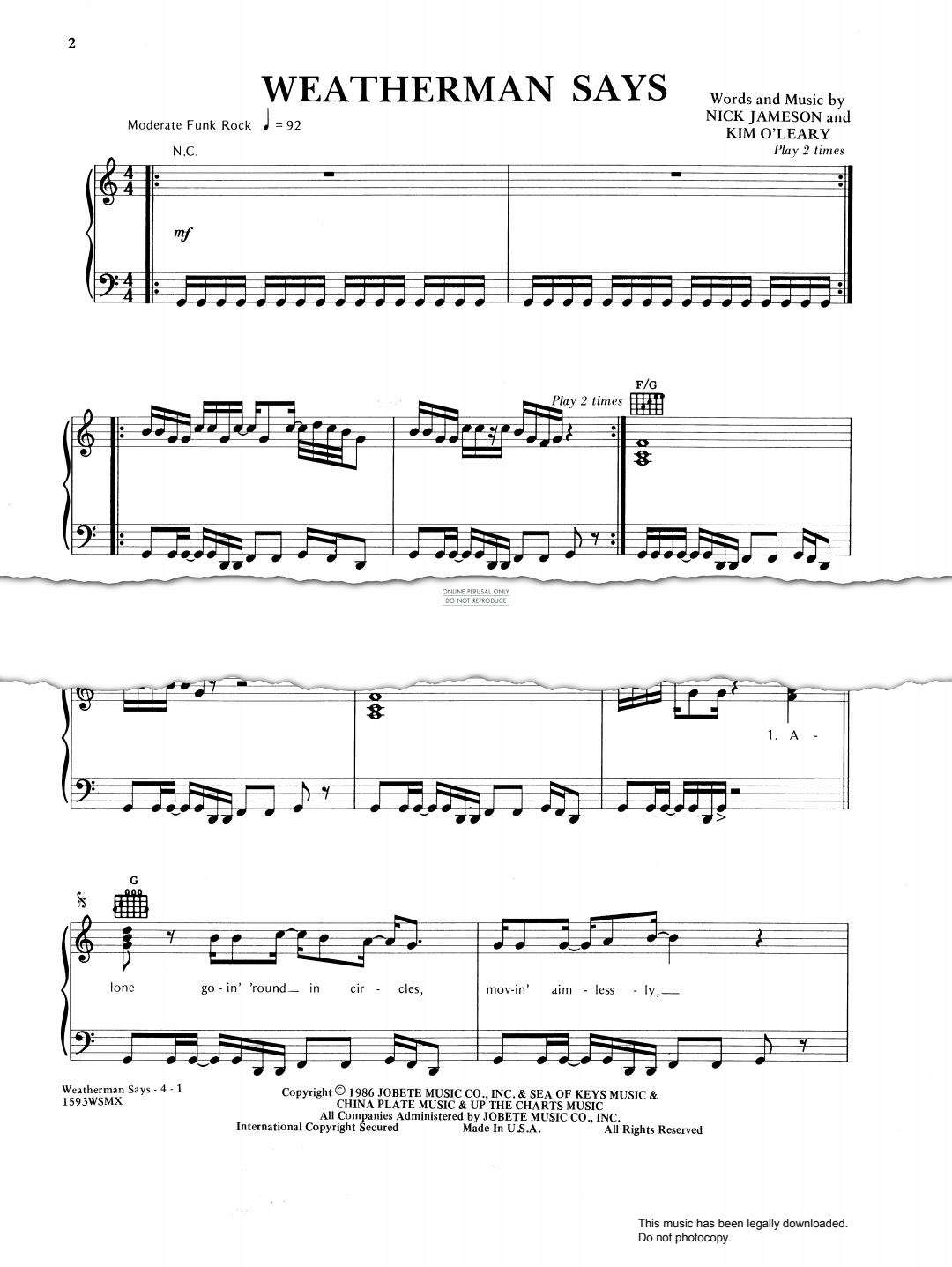 Weatherman Says - sheet music by Jack Wagner - fbd-29383 | notendownload