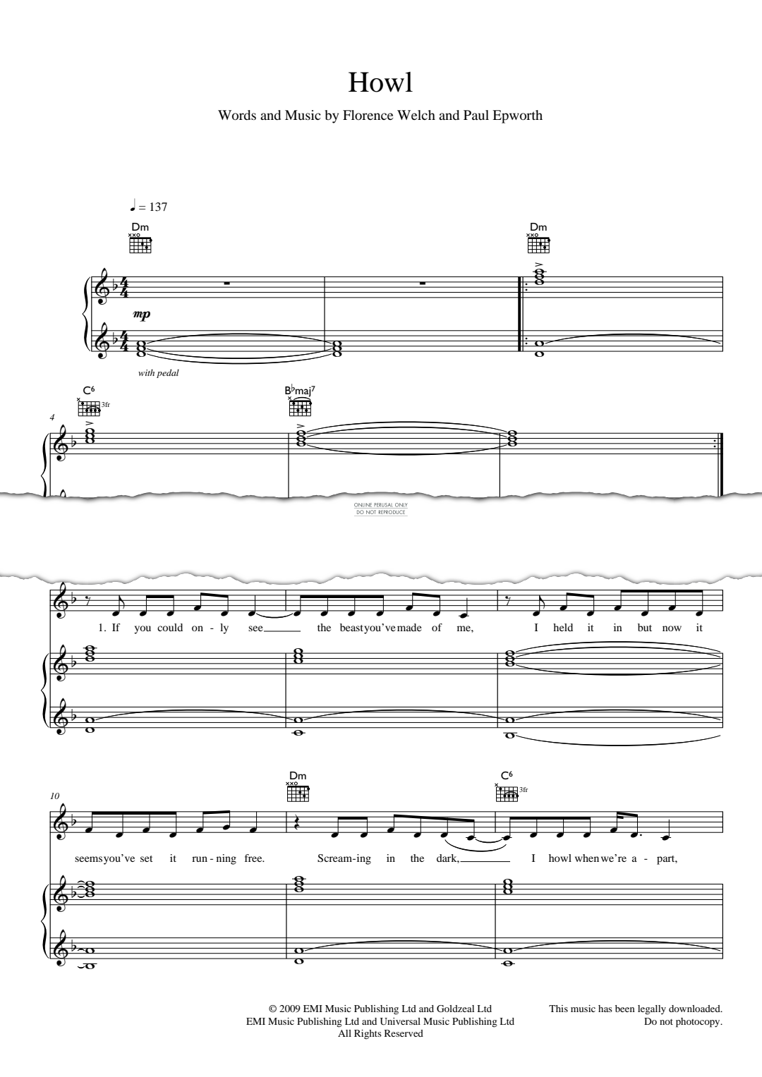 Howl - sheet music by Florence & The Machine - fbd-6234 | notendownload