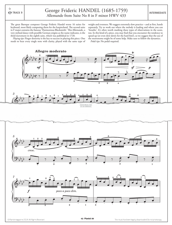 Allemande from Suite No 8 in F minor HWV 433 - Noten von George ...