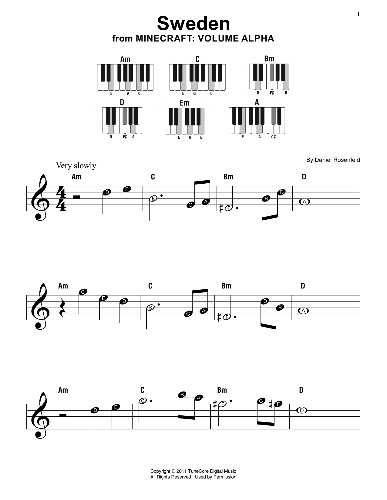 Sweden (from Minecraft) (C418) | Noten: Super Easy Piano | PDF Download