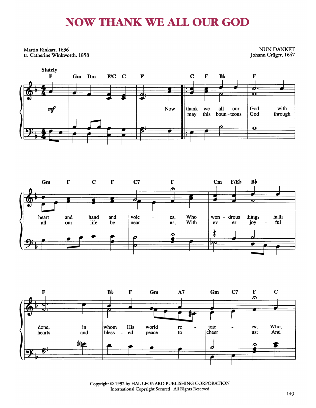 Now Thank We All Our God (Johann Cruger) | Noten: Easy Piano | PDF Download