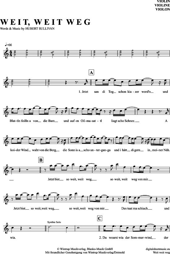 Weit, Weit Weg - sheet music by Hubert Von Goisern - 7131125 ...