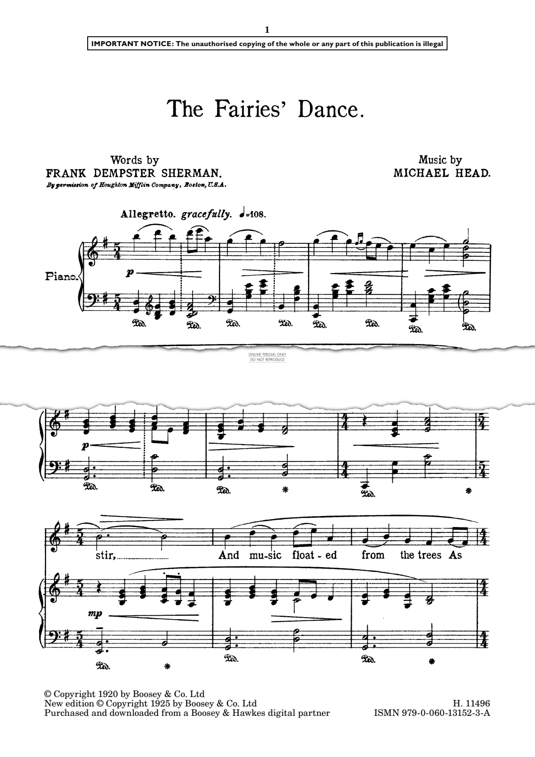 The Fairies' Dance - sheet music by Michael Head - fbd-27867 | notendownload