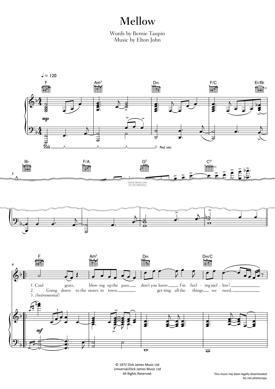 Mellow (Elton John) | Sheet Music: Guitar, Piano, Voice | PDF Download
