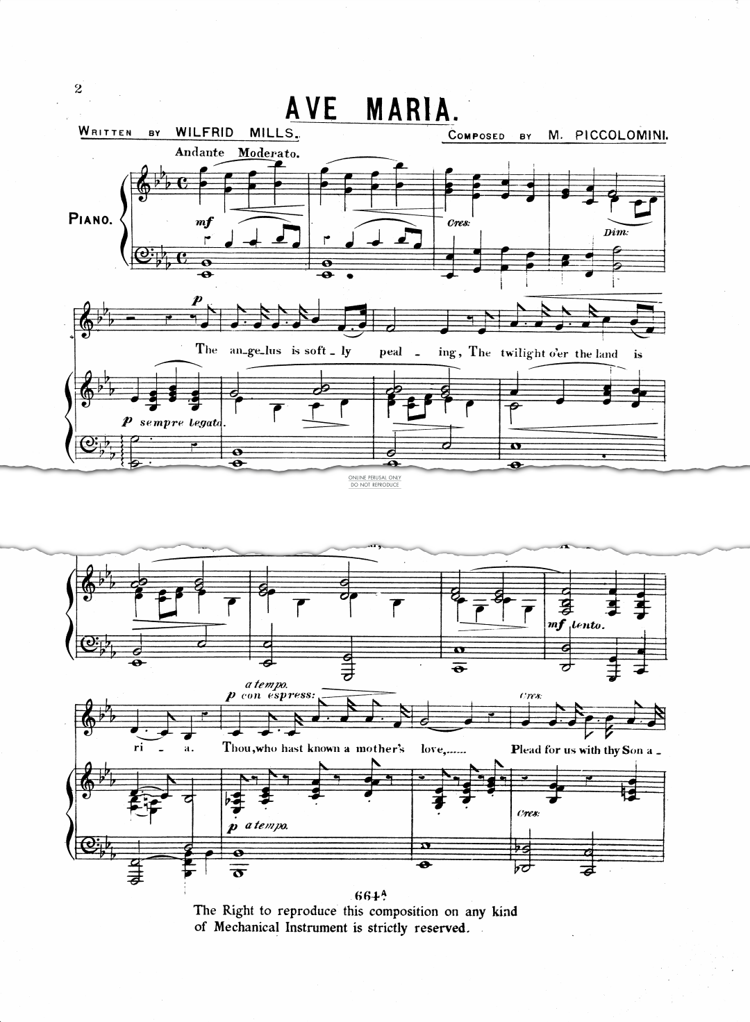 Ave Maria (M. Piccolomini) | Sheet Music: Piano, Voice | PDF Download