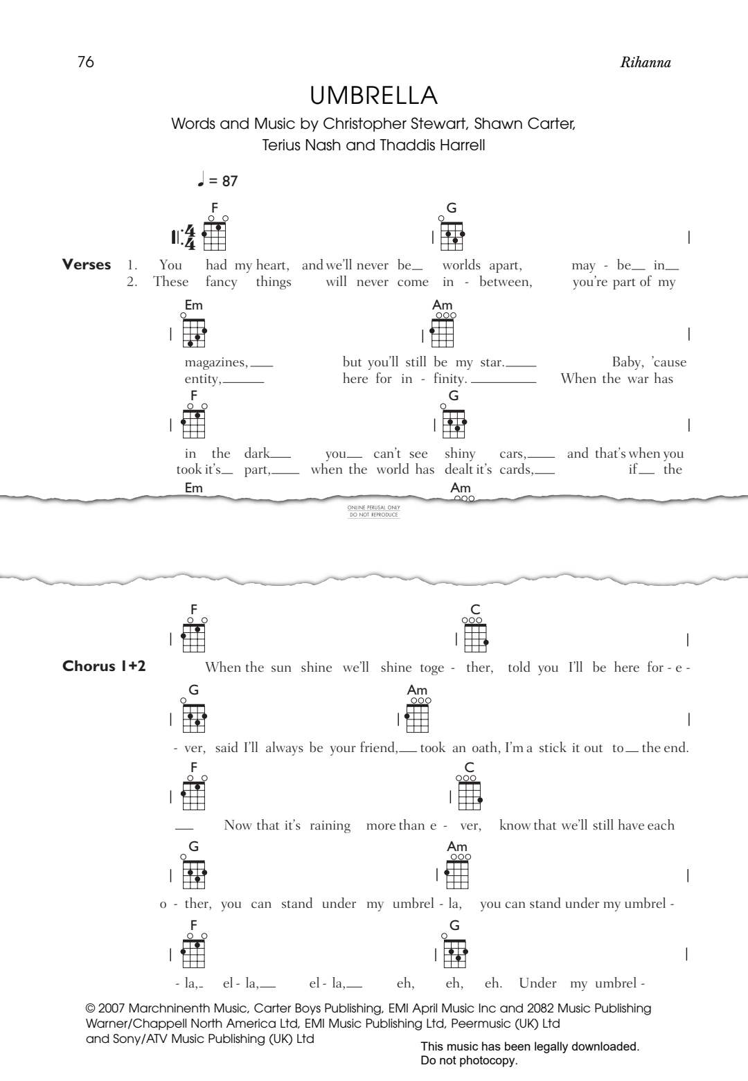 Umbrella (Rihanna) | Sheet Music: Ukulele | PDF Download
