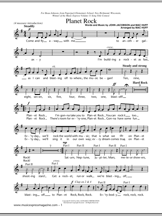 Planet Rock (John Jacobson) | Sheet Music: Unison Choir | PDF Download