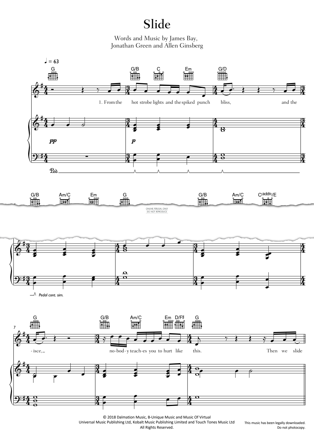 Slide - sheet music by James Bay - fbd-34202 | notendownload