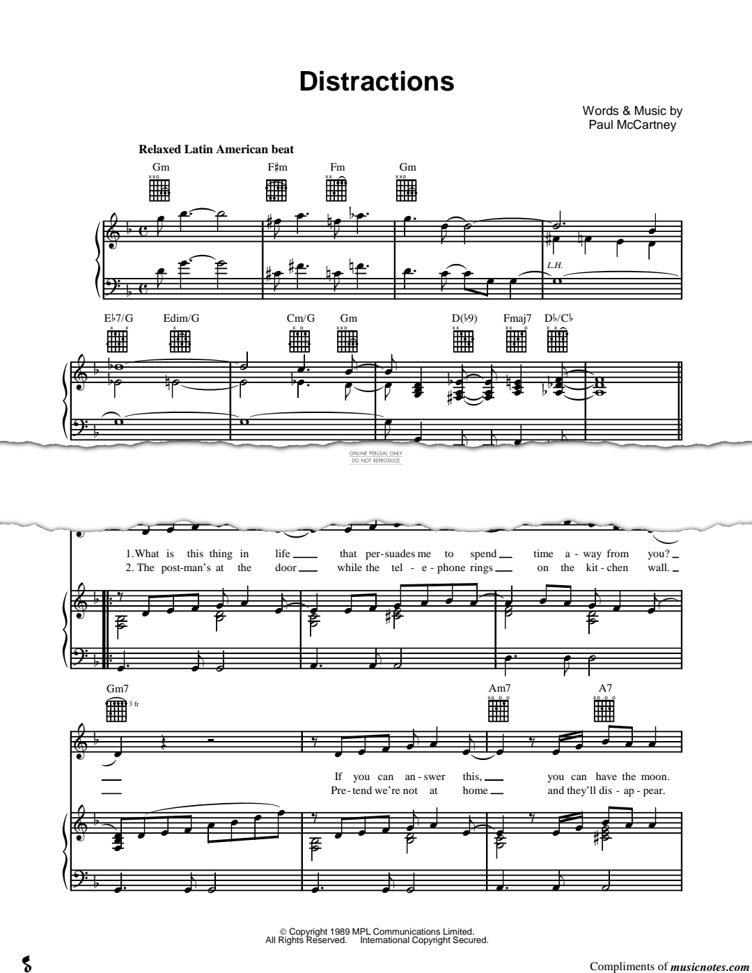 Distractions - sheet music by Paul McCartney - fbd-16504 | notendownload