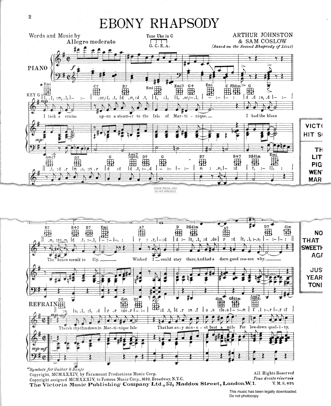 Ebony Rhapsody - sheet music by Sam Coslow - fbd-33556 | notendownload