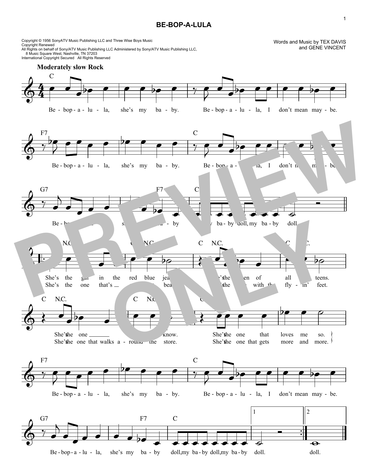 Be-Bop-A-Lula - sheet music by Gene Vincent - smd-188117 | notendownload