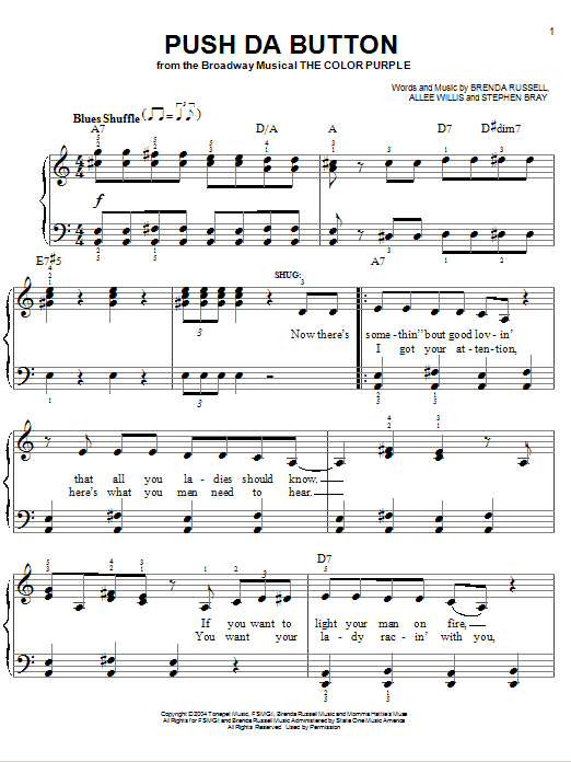 Push Da Button - sheet music by The Color Purple (Musical) - smd-77541 ...