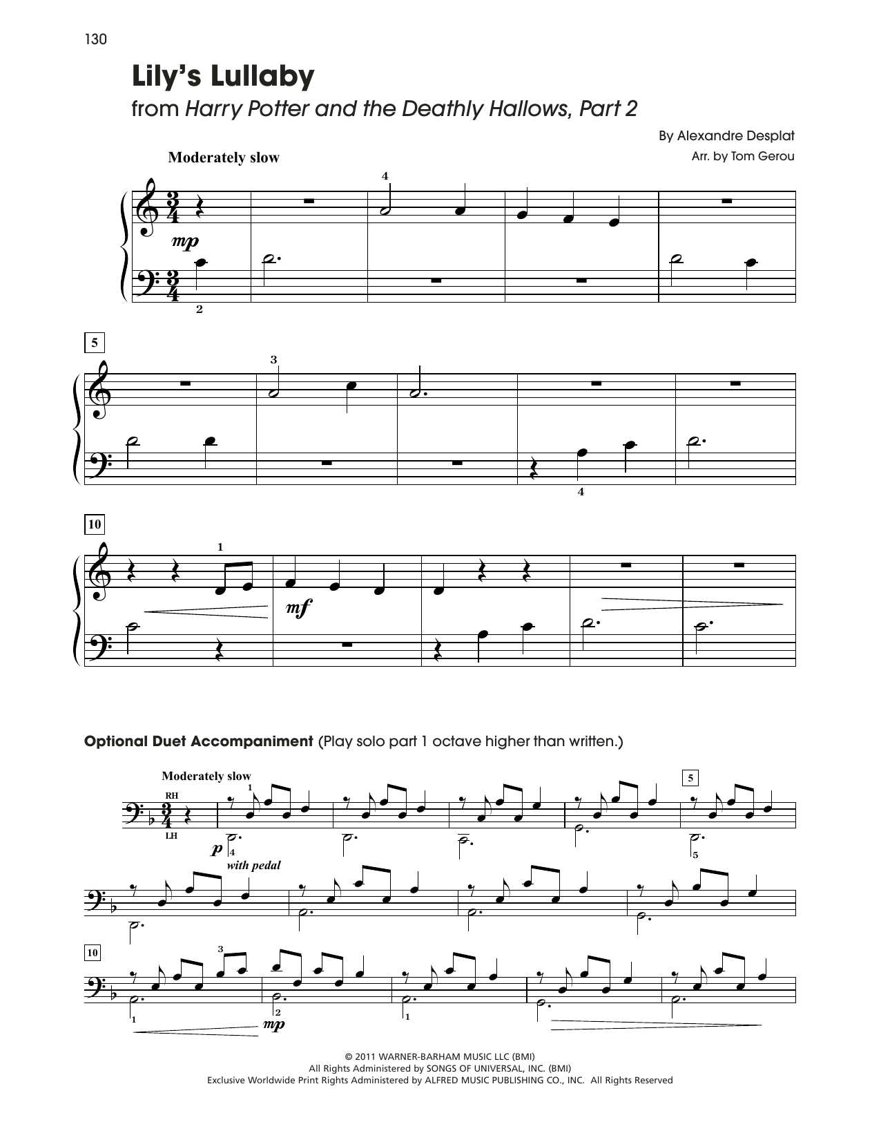 Lily's Lullaby (from Harry Potter) (arr. Tom Gerou) - sheet music by ...