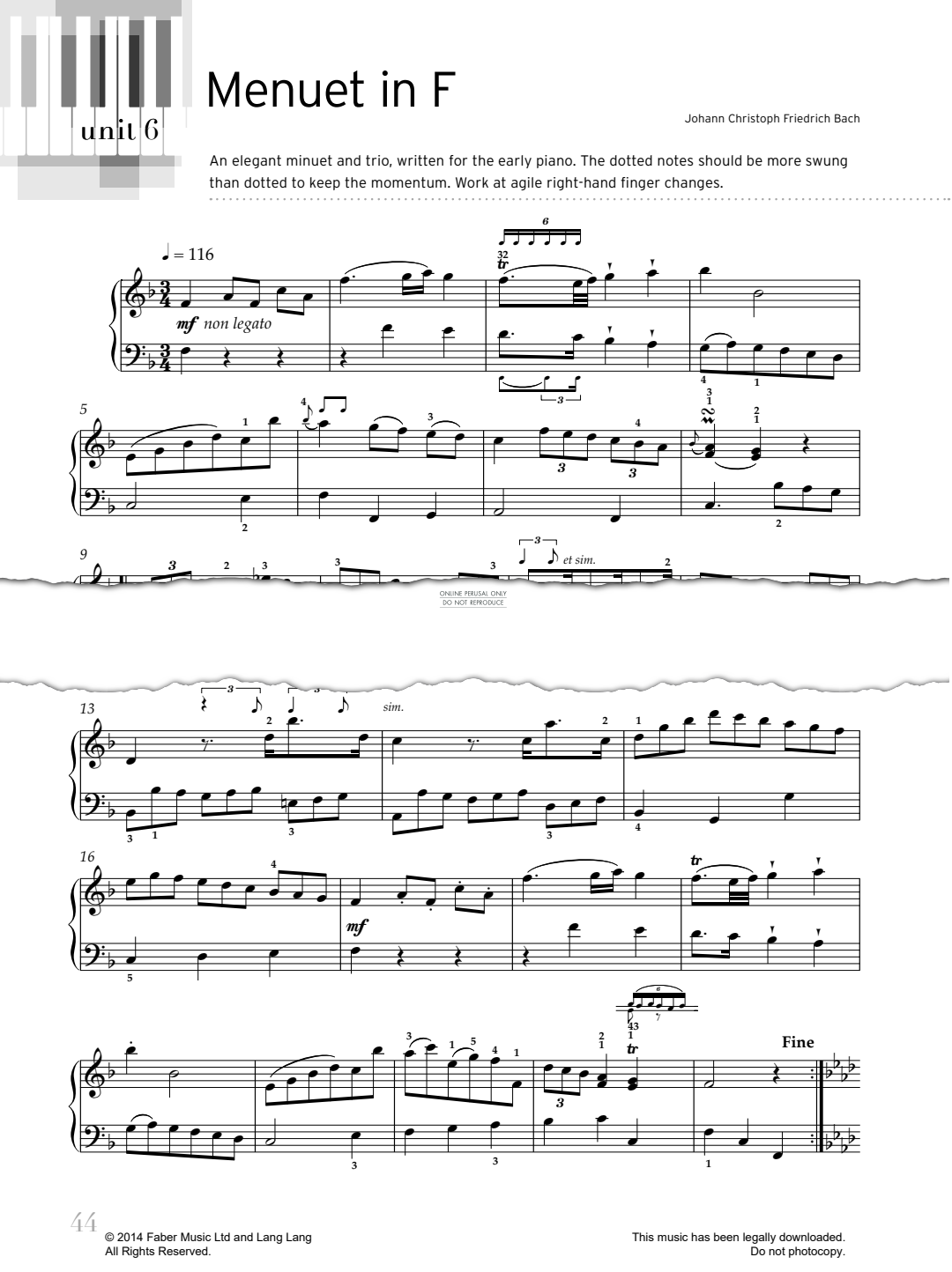 Menuet In F (Johann Christoph Friedrich Bach) | Sheet Music: Piano | PDF Download
