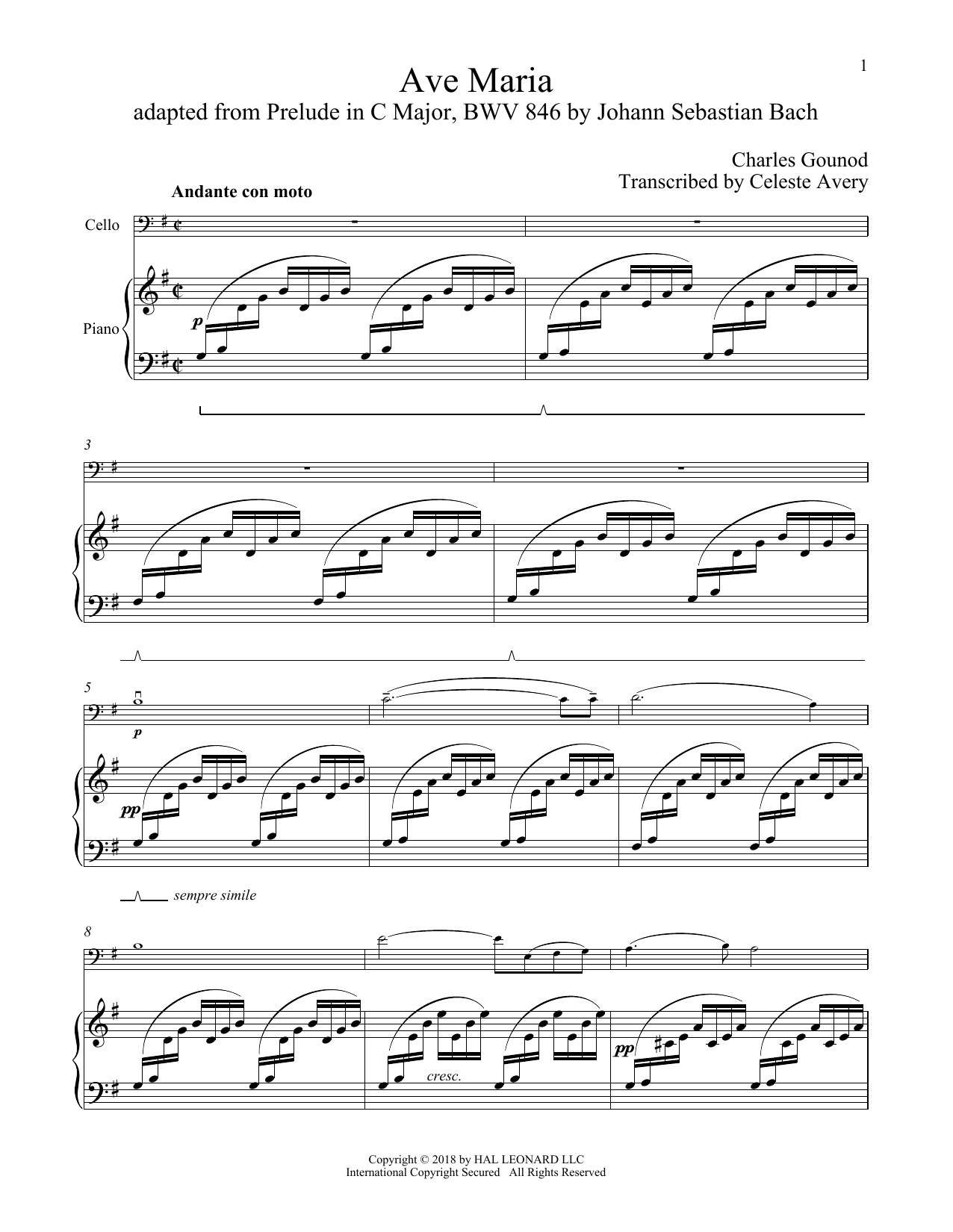 Ave Maria (Johann Sebastian Bach) | Sheet Music: Cello and Piano | PDF ...