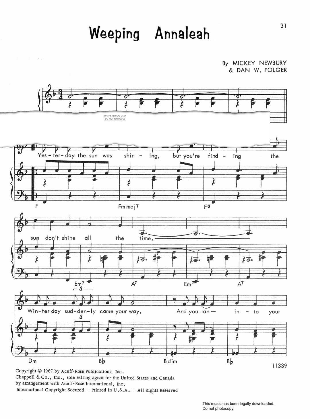 Weeping Annaleah - sheet music by Tom Jones - fbd-44127 | notendownload
