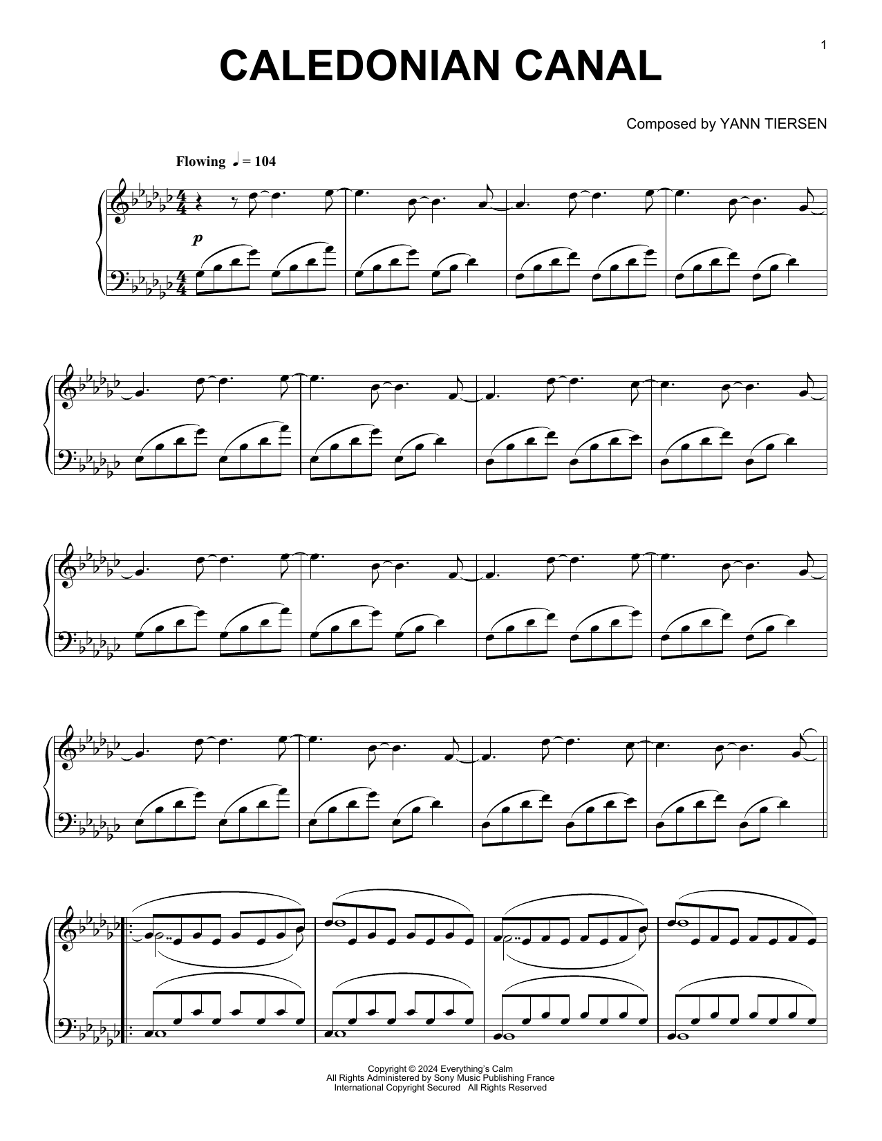 Caledonian Canal (Yann Tiersen) | Sheet Music: Piano Solo | PDF Download