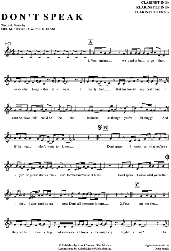 Don´t speak - sheet music by No Doubt - 7080234 | notendownload