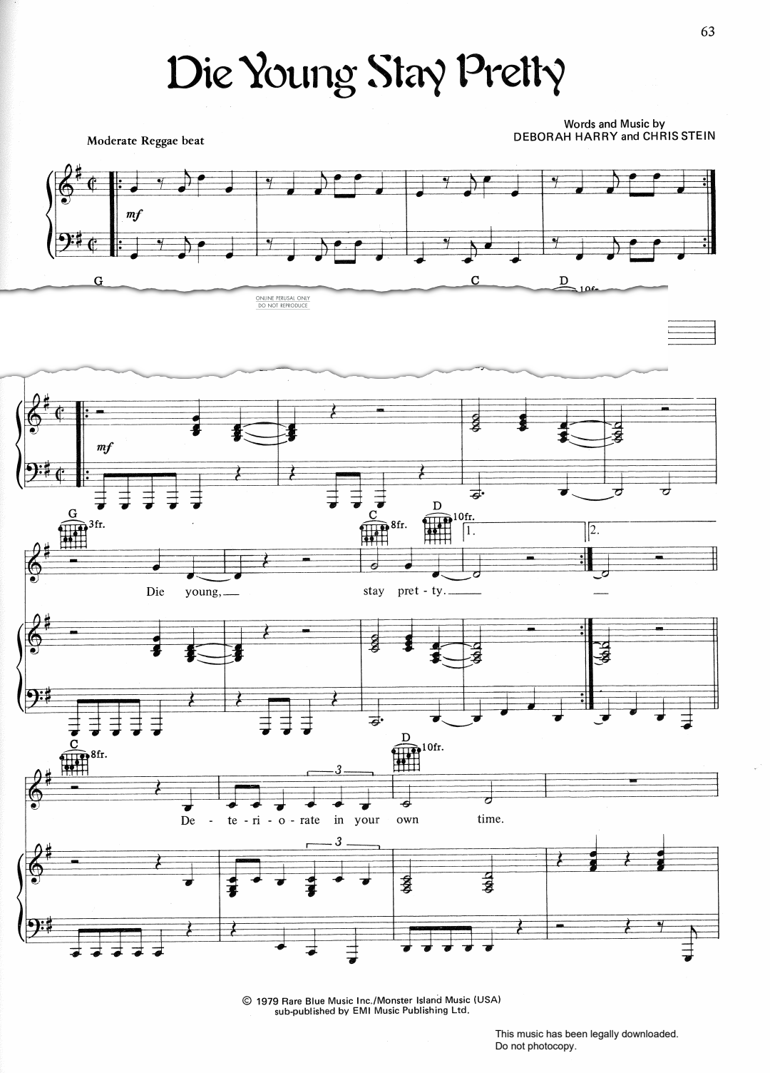 Die Young Stay Pretty (Blondie) | Sheet Music: Guitar, Piano, Voice ...
