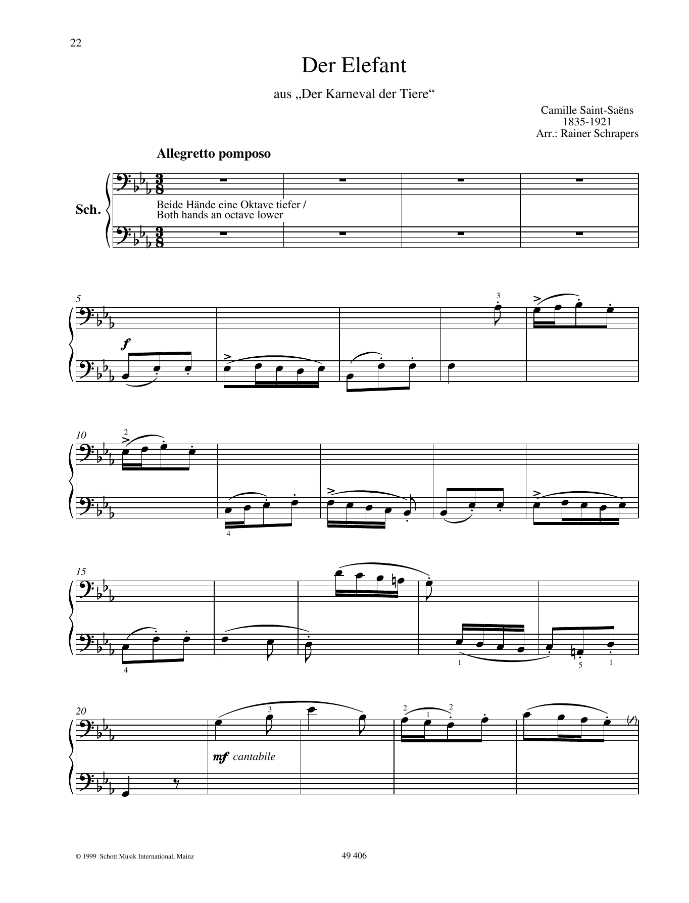 The Elephant (Camille Saint-Saëns) | Sheet Music: Piano Duet | PDF Download