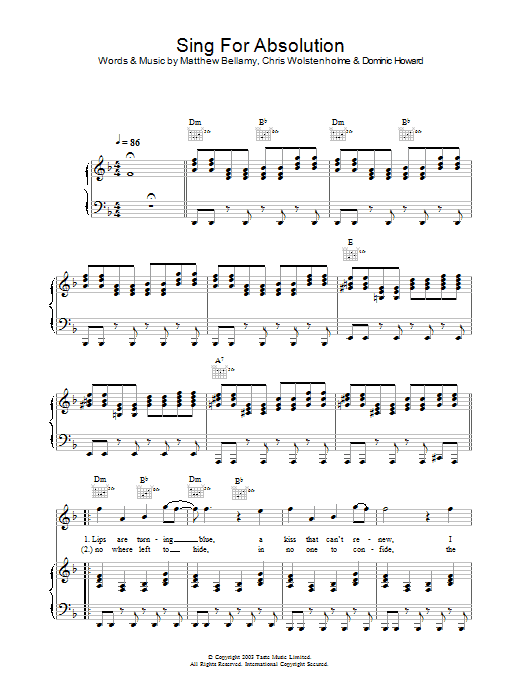 Sing For Absolution (Muse) | Sheet Music: Piano, Vocal & Guitar Chords ...