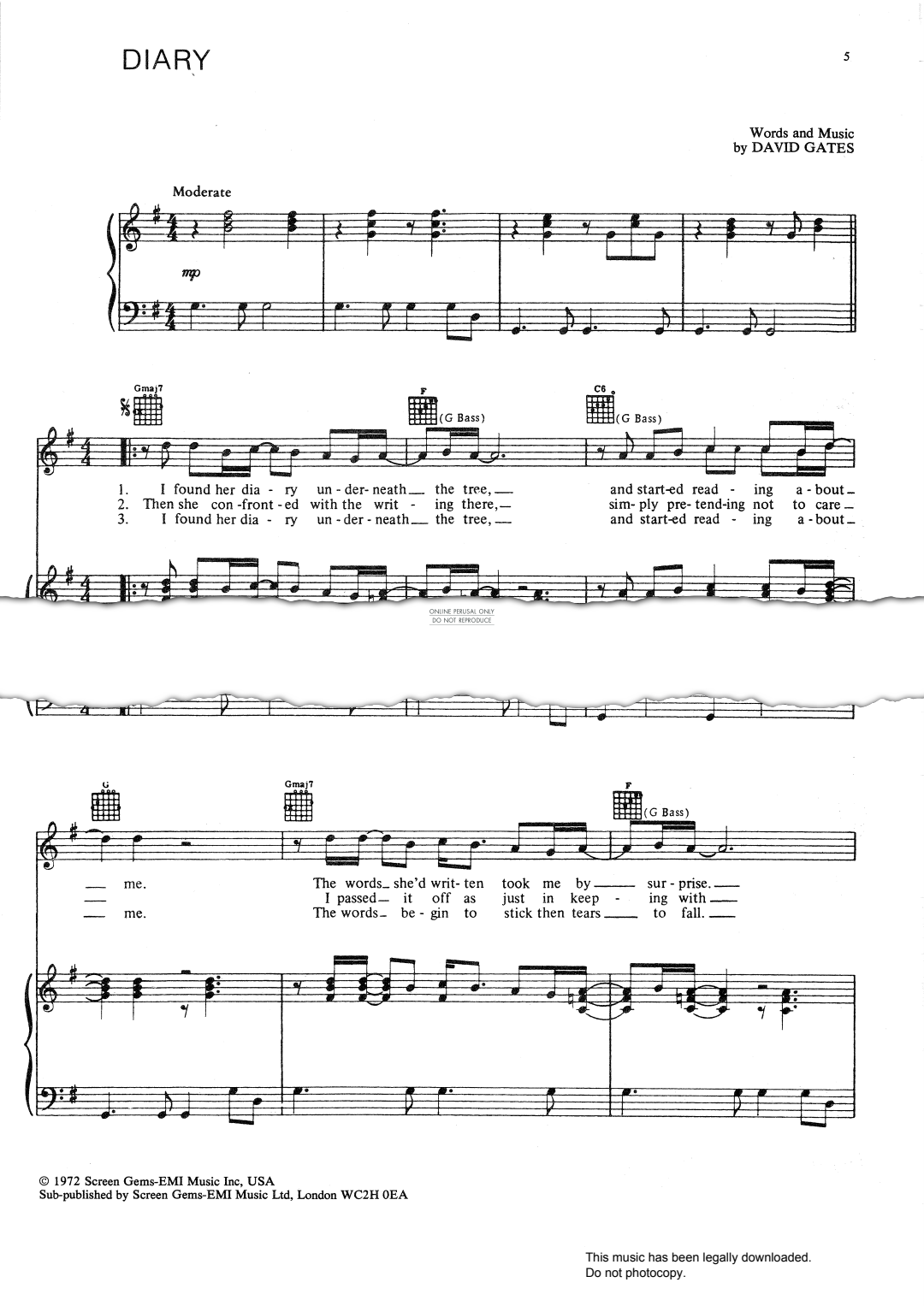 Diary - Noten von Bread - fbd-36864 | notendownload