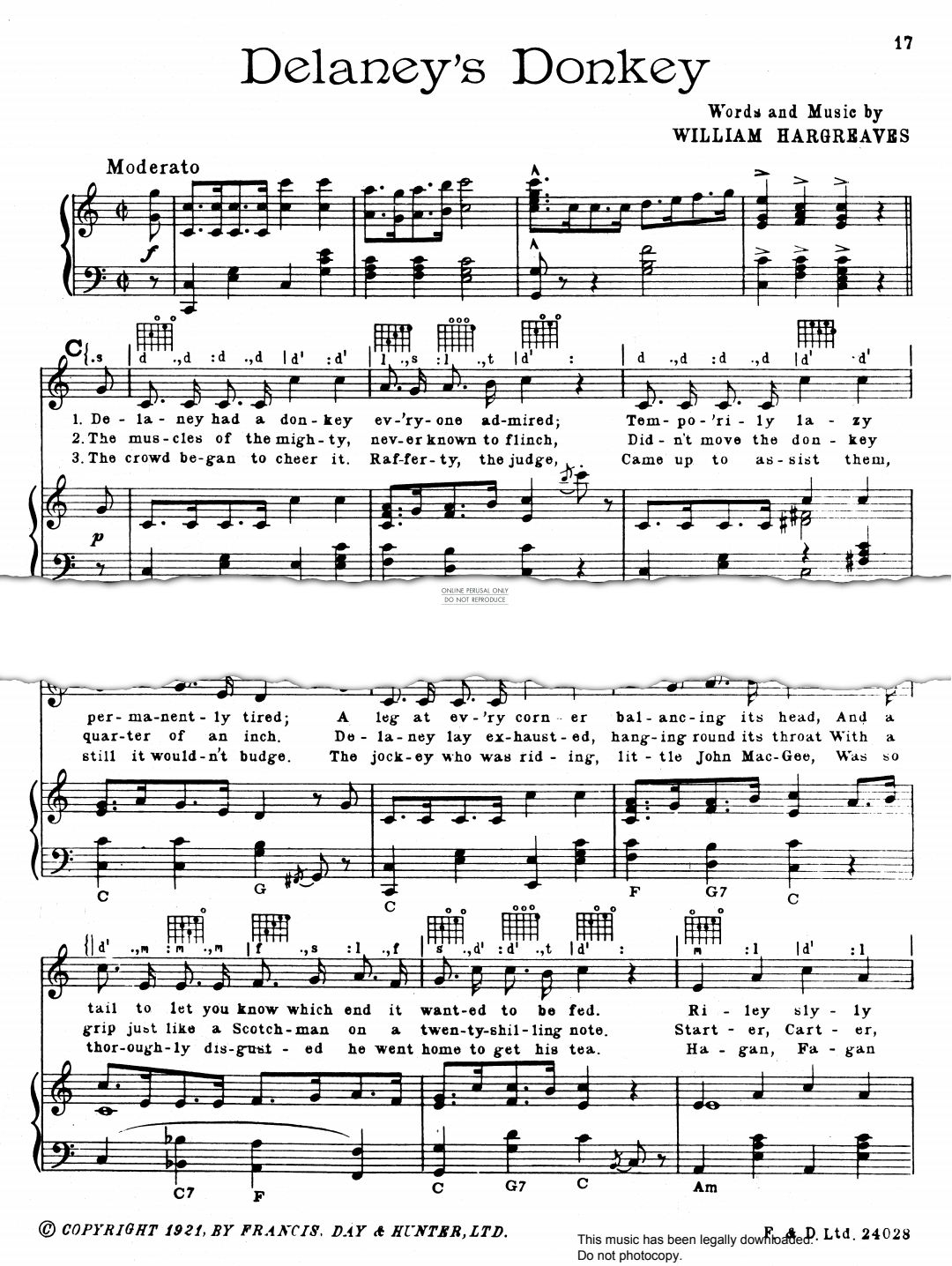 Delaney's Donkey - sheet music by Val Doonican - fbd-22466 | notendownload