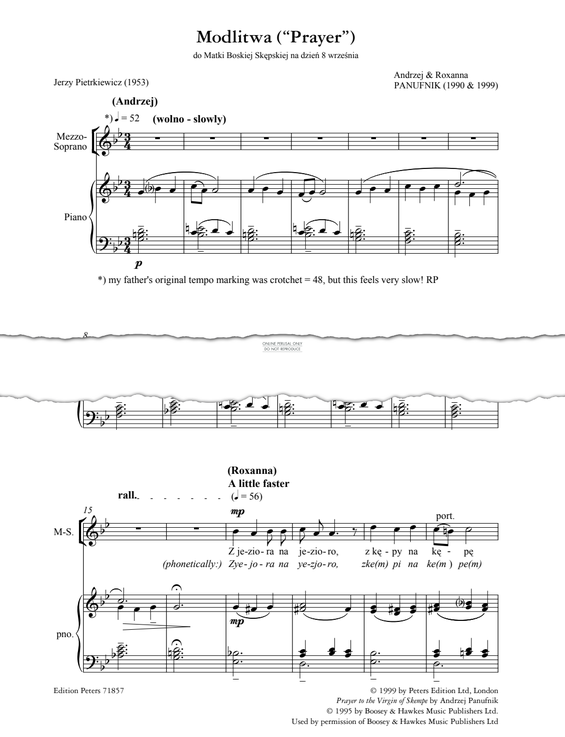 Modlitwa ("Prayer") (Roxanna Panufnik) | Sheet Music: Piano, Mezzo Soprano | PDF Download