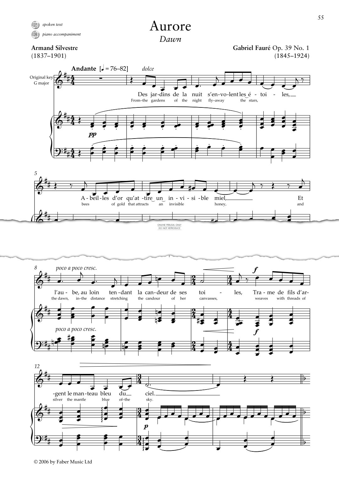 Aurore (Op.39 No.1) (Gabriel Fauré) | Noten: Klavier, tiefe Stimme | PDF Download