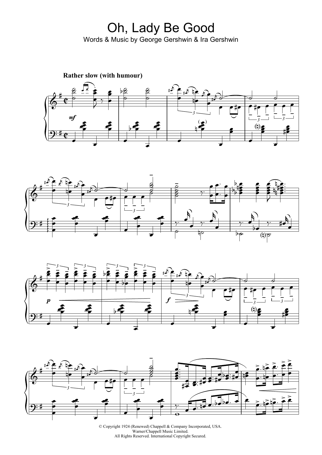 Oh, Lady, Be Good (George Gershwin) | Sheet Music: Piano Solo | PDF ...