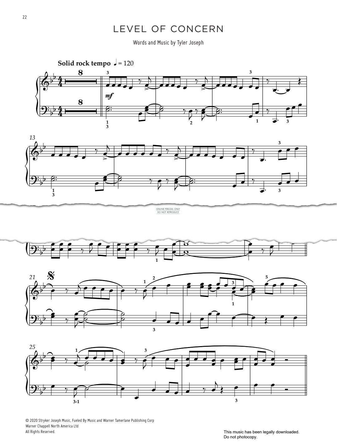 Level Of Concern (Twenty One Pilots) | Sheet Music: Piano | PDF Download