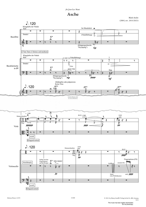 Asche (Mark Andre) | Sheet Music: Piano, Cello, Viola, Bass Clarinet ...