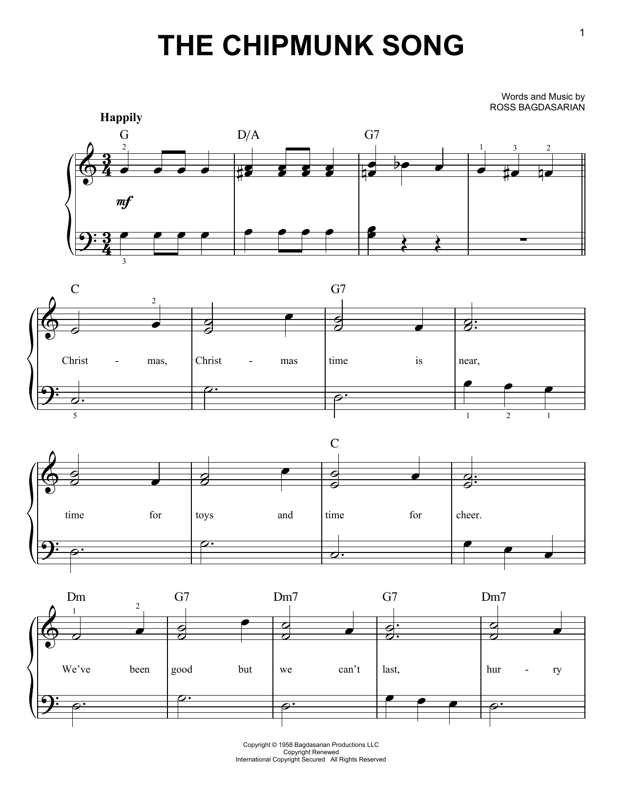 The Chipmunk Song - sheet music by Alvin And The Chipmunks - smd-29177 ...