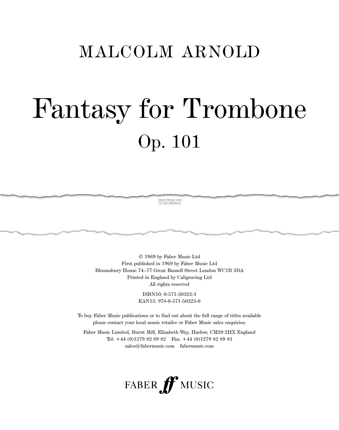 Fantasy for Trombone Op.101 (Malcolm Arnold) | Sheet Music: Trombone | PDF Download