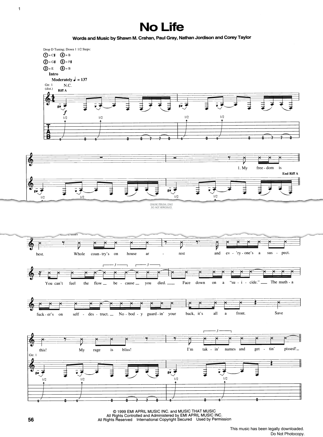 No Life - sheet music by Slipknot - fbd-3152 | notendownload