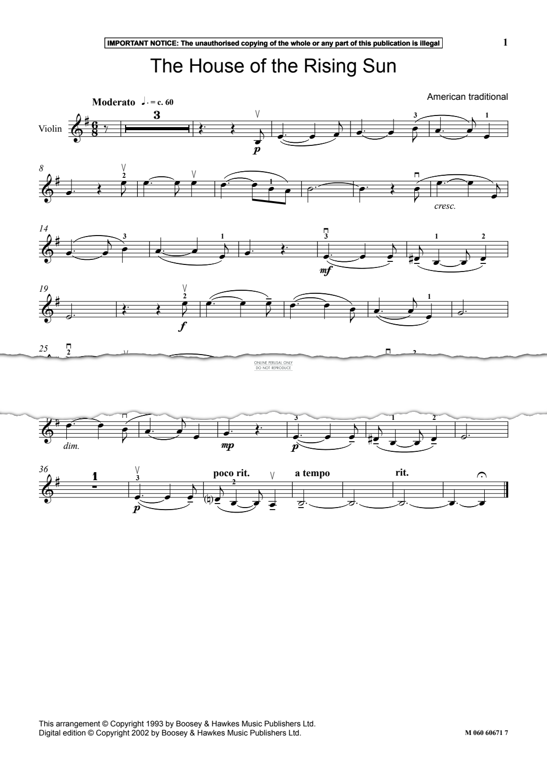 The House Of The Rising Sun - sheet music by American Traditional - fbd ...
