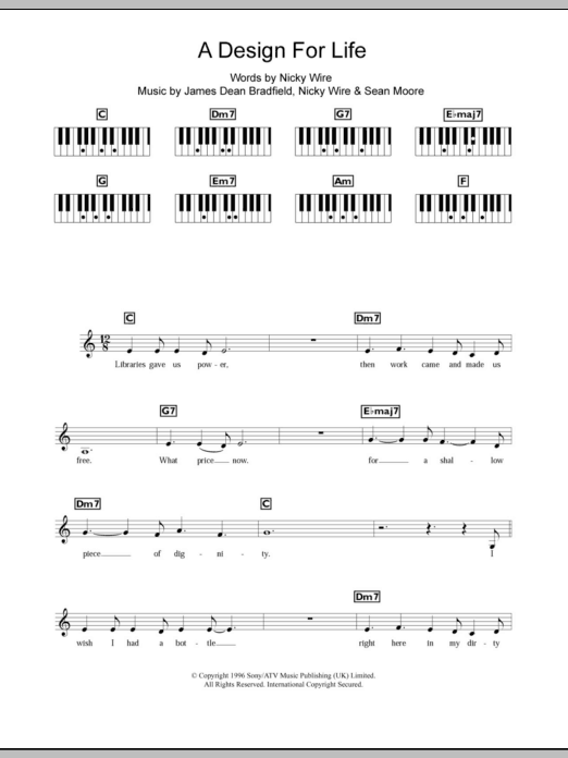 A Design For Life - sheet music by Manic Street Preachers - smd-109114 ...